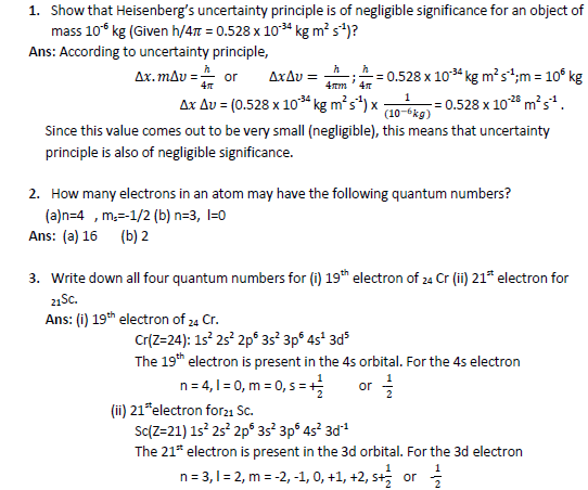 Class 11 Chemistry Structure of Atom Exam Questions